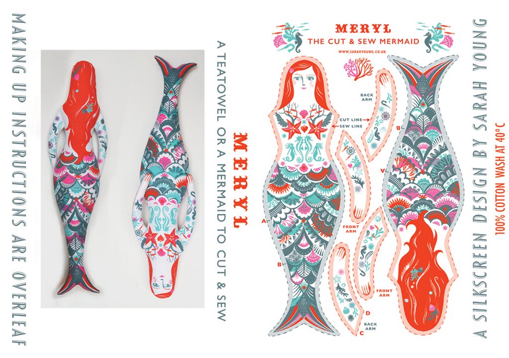 Meryl The Mermaid Tea Towel / Cut and Sew Kit - A silkscreen design ...